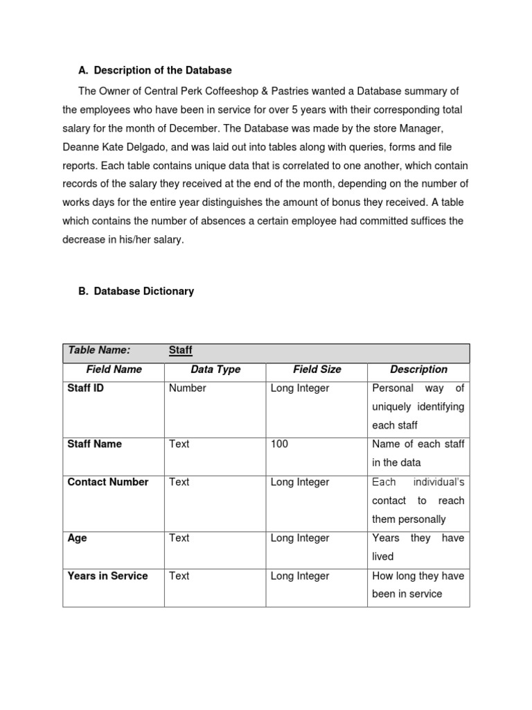 Central Perk Database Summary | PDF | Integer (Computer Science) | Databases
