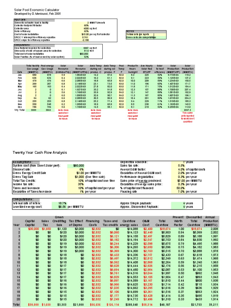 Solar Pool Economic Calculator | Download Free PDF | British Thermal ...