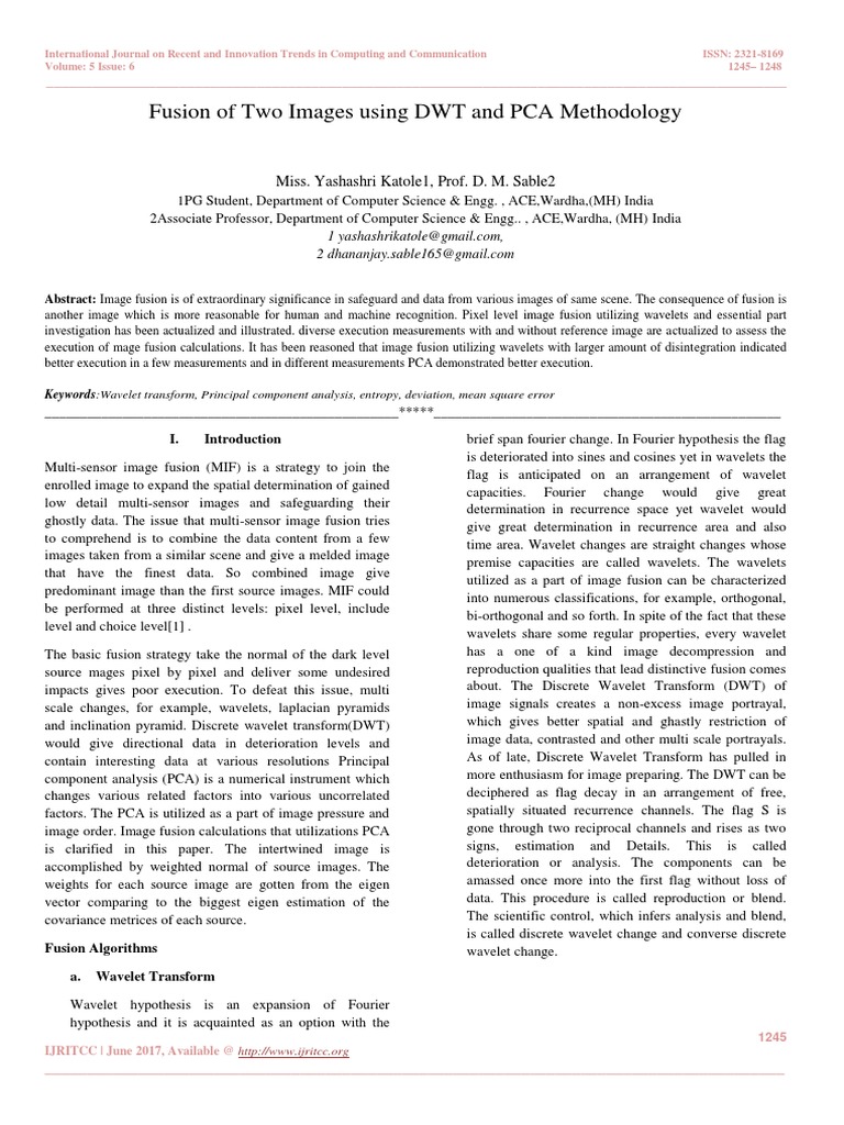 Fusion of Two Images Using DWT and PCA Methodology | PDF | Wavelet ...