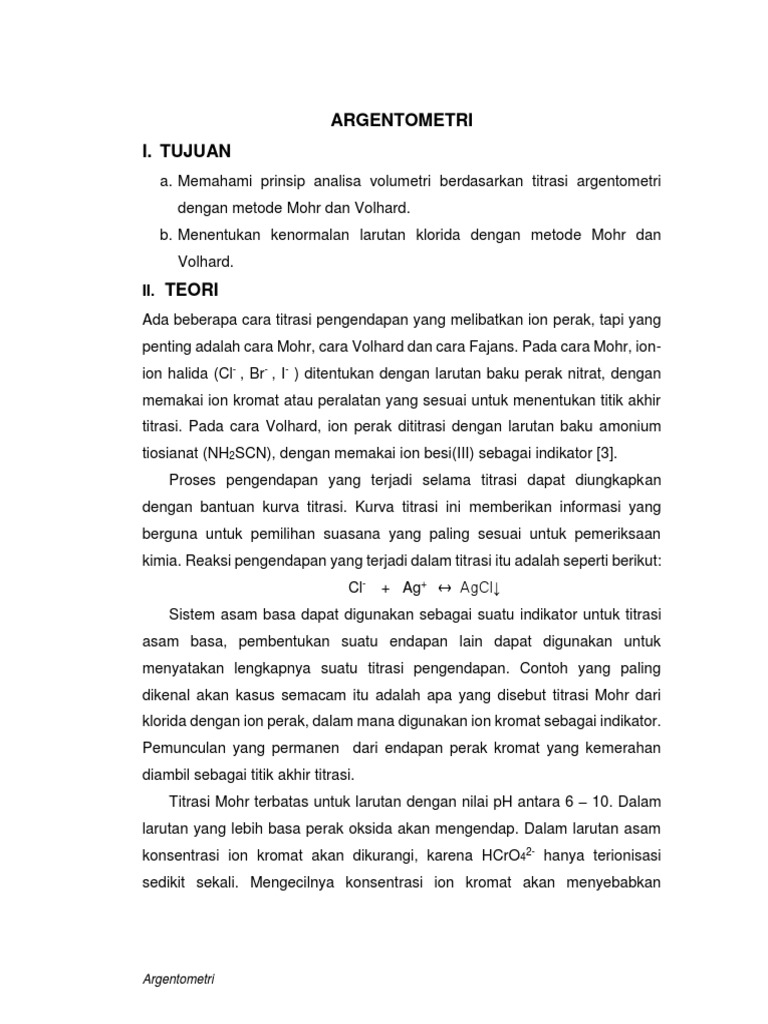 Argentometri Metoda Volhard Dan Mohr | PDF