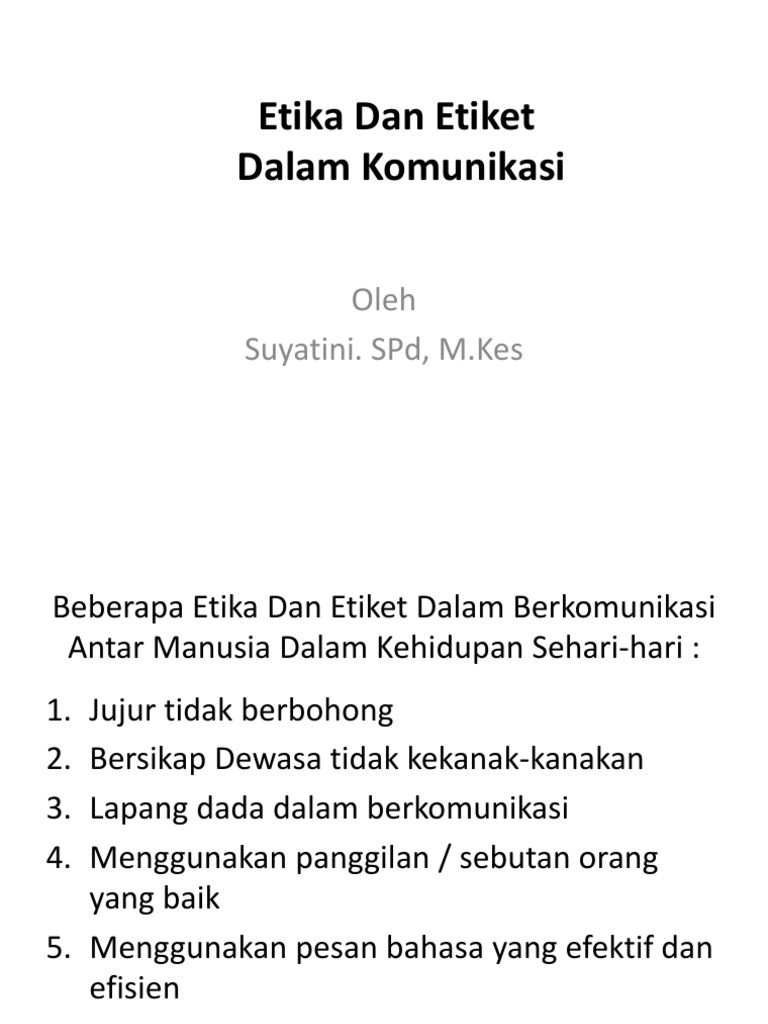 Etika dan Etiket dalam Komunikasi | PDF