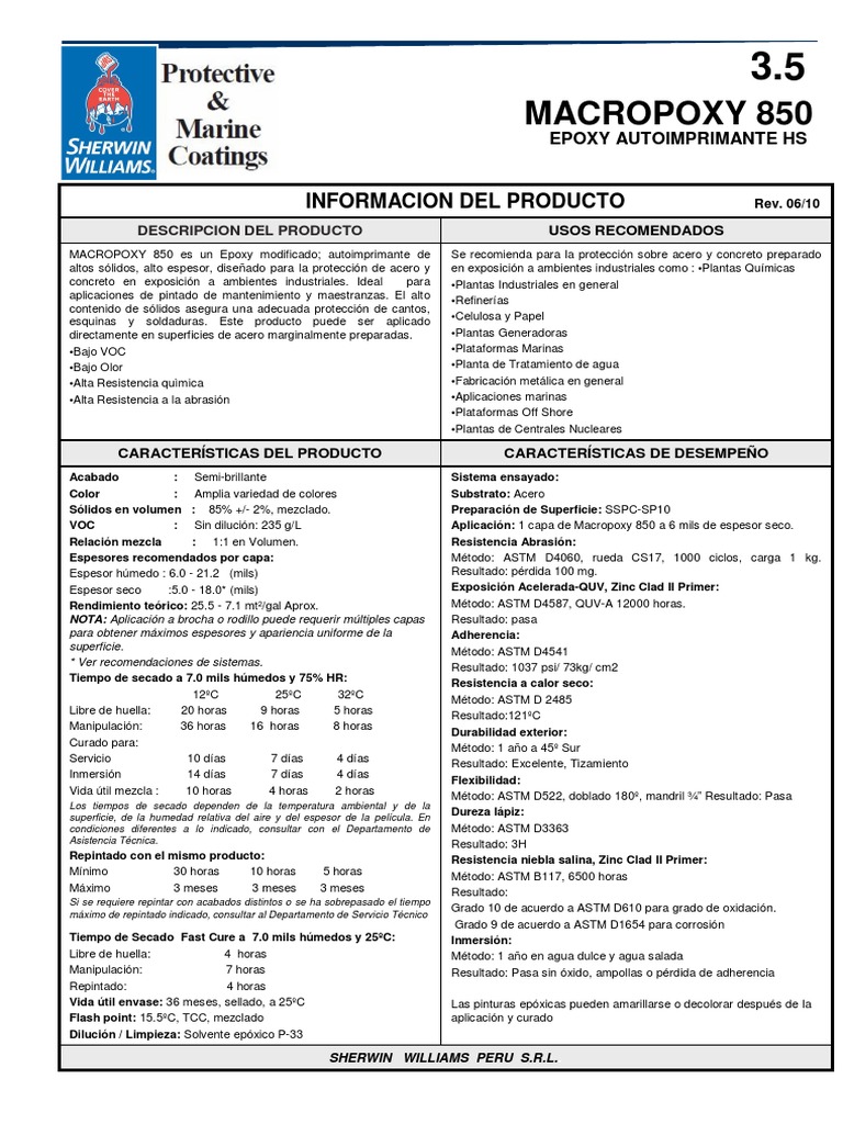 Macropoxy 850: Epóxico Autoimprimante HS | PDF | Pintar | Acero