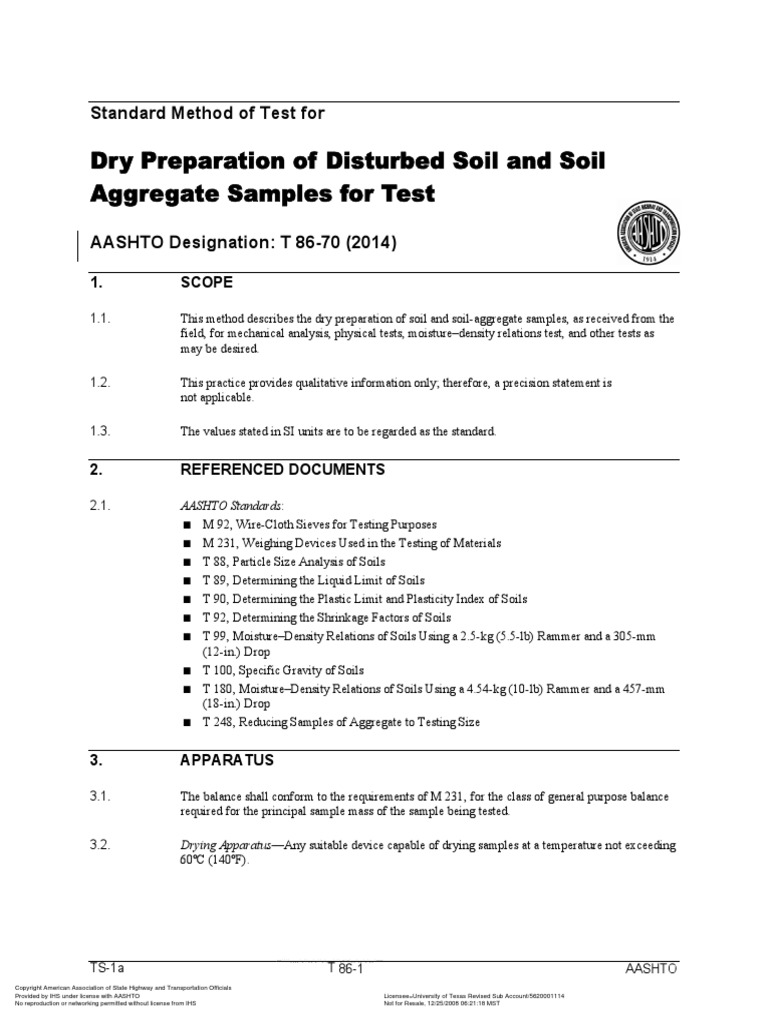 Aashto t86-70 Recoleccion de Muestra | PDF | Soil | Nature