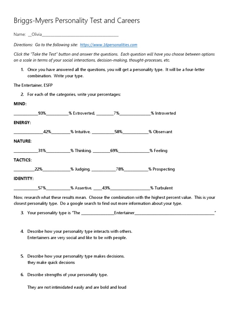 Personality Test Assignment | PDF | Personality Type | Cognition