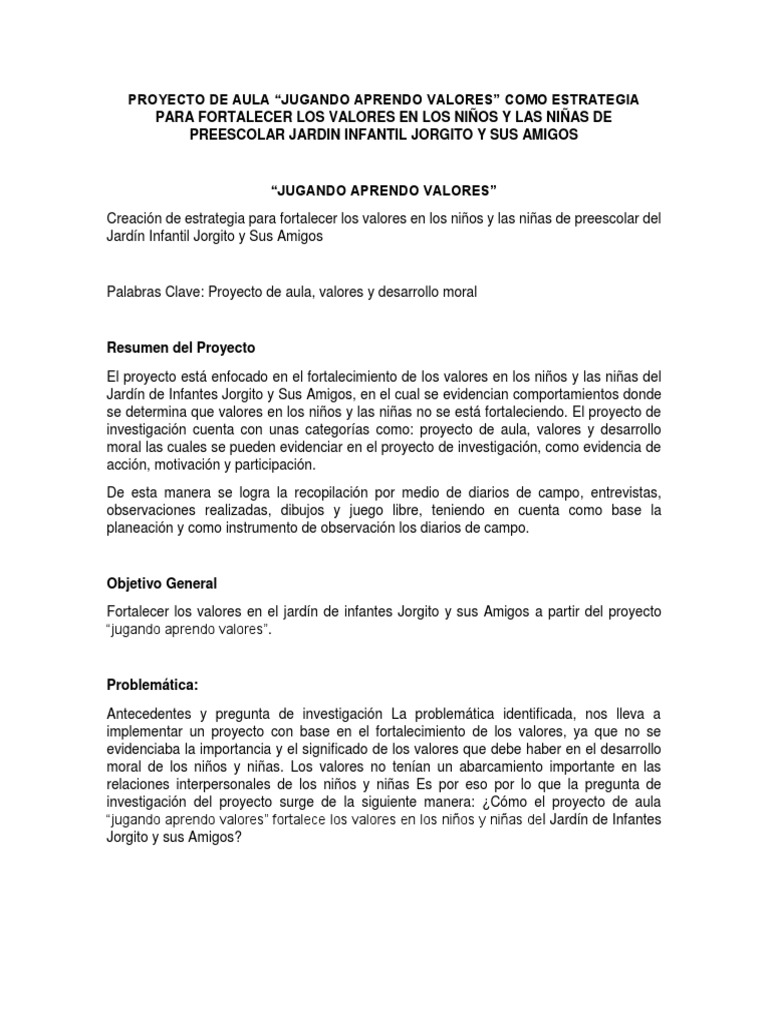 Jugando Aprendo Valores Pdf Educación De La Primera Infancia
