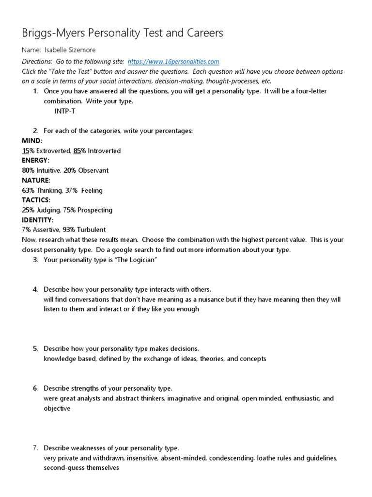 Personality Test Assignment | PDF | Personality Type | Epistemology