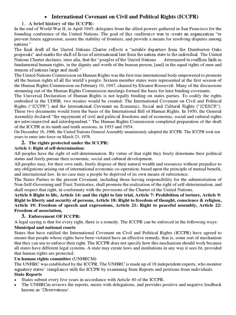 International Covenant On Civil and Political Rights (ICCPR) 1 | PDF ...