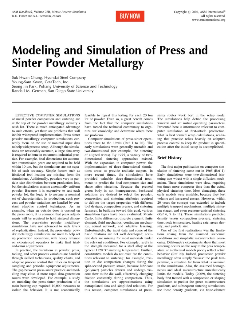 Modeling and Simulation of Press and Sinter Powder Metallurgy | PDF | Sintering | Computer ...