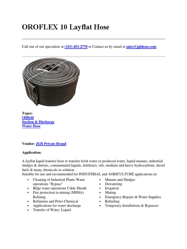 OROFLEX 10 Layflat Hose | Adhesive | Natural Rubber