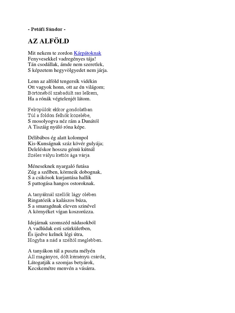 Petőfi Sándor - Alföld | PDF
