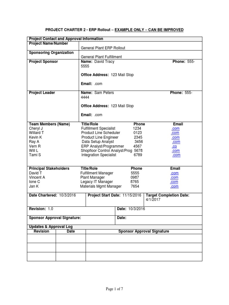 Project Charter Example2 ERP | Enterprise Resource Planning | Mainframe ...