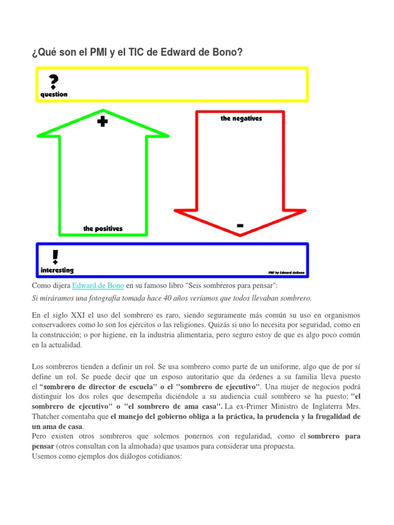 Qué Son El PMI y El TIC de Edward de Bono | PDF | Pensamiento crítico ...