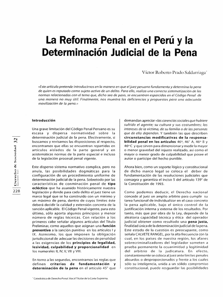 La Reforma Judicial En El Perú Y La Determinación De La Pena Victor