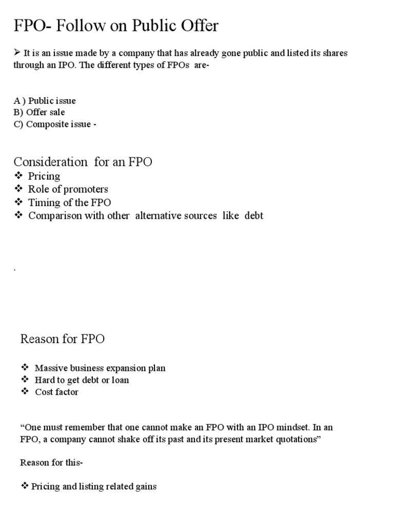 FPO-Follow On Public Offer: Consideration For An FPO | PDF | Stock ...