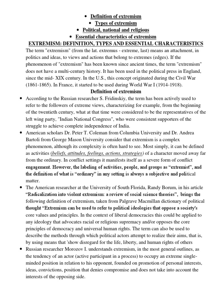Extremism: Definition, Types and Essential Characteristics | PDF ...