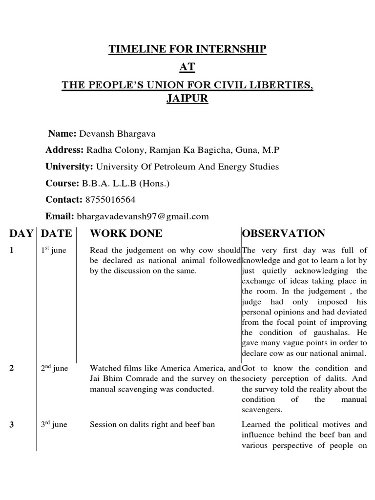 Timeline For Internship AT The People'S Union For Civil Liberties ...