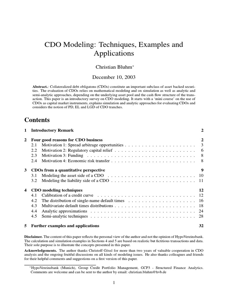 Cdo Modeling Overview | PDF | Collateralized Debt Obligation ...