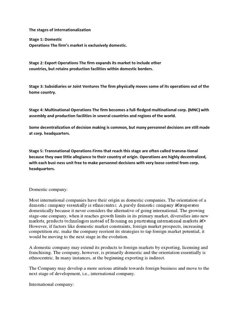 Stages of Internationalization Explained | PDF | Multinational ...
