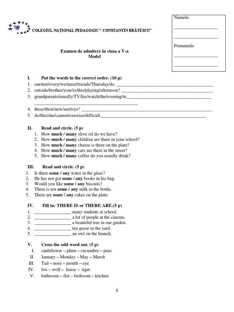 Model Subiect LB Engleza Clasa V | PDF | Linguistic Typology | Linguistic Morphology