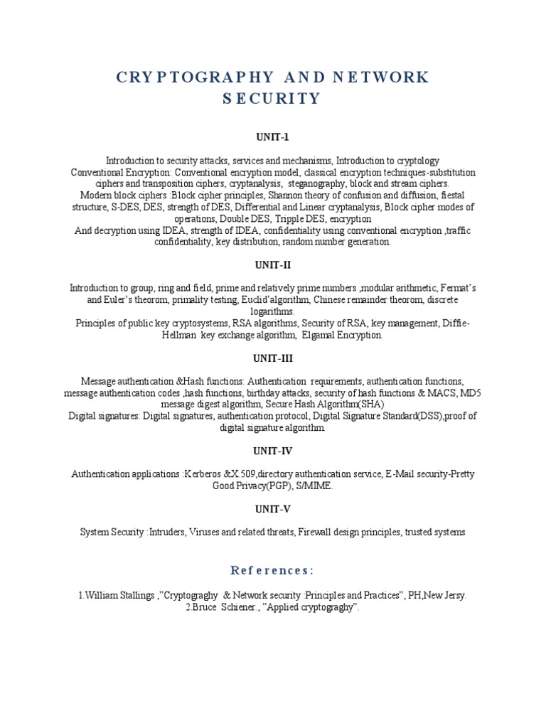 Cryptography and Network Security: UNIT-1 | PDF | Cryptography | Computer Network