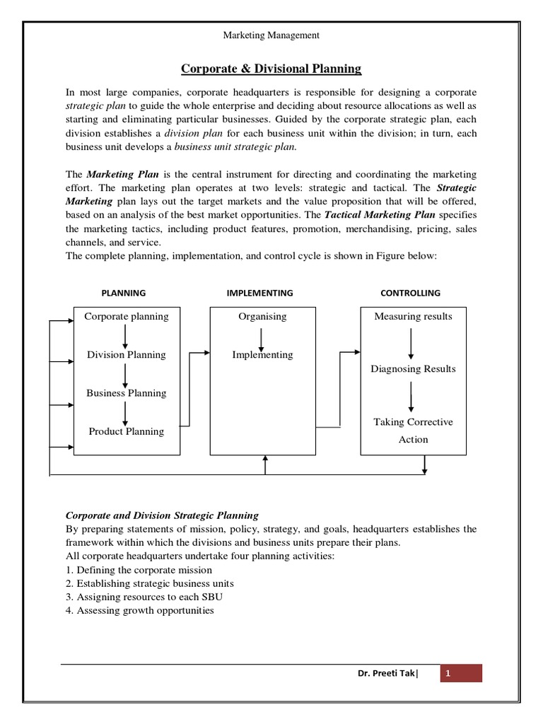 Corporate & Divisional Planning | PDF | Strategic Planning | Strategic ...
