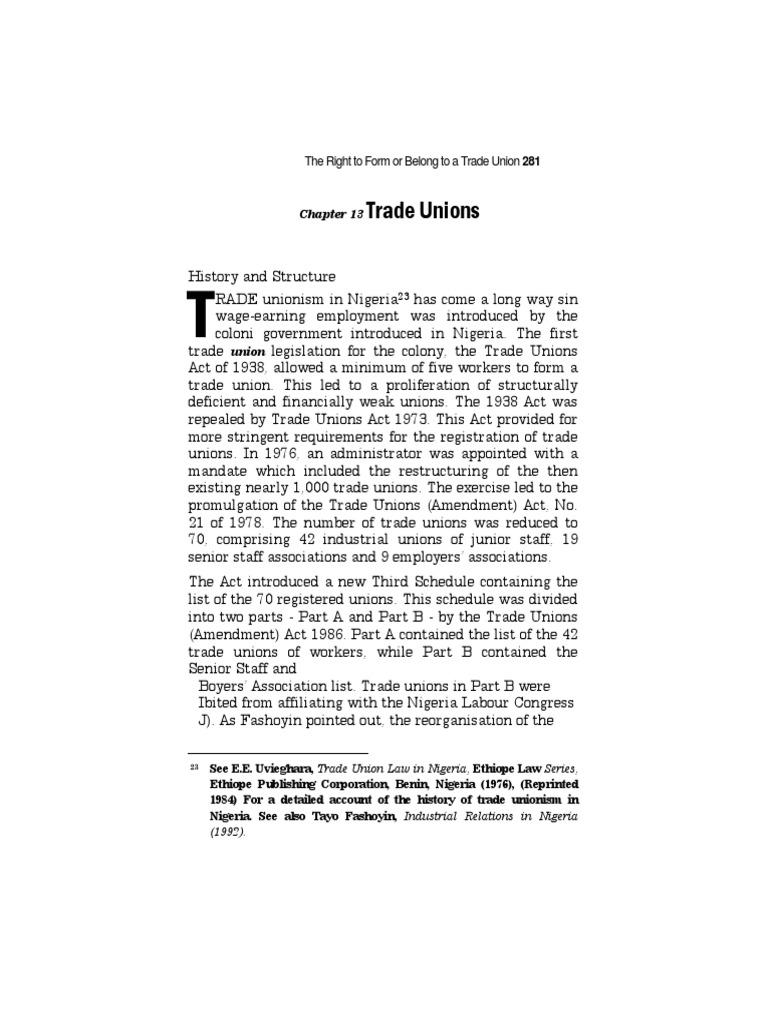 Trade Unions: The Right To Form or Belong To A Trade Union 281 | PDF ...