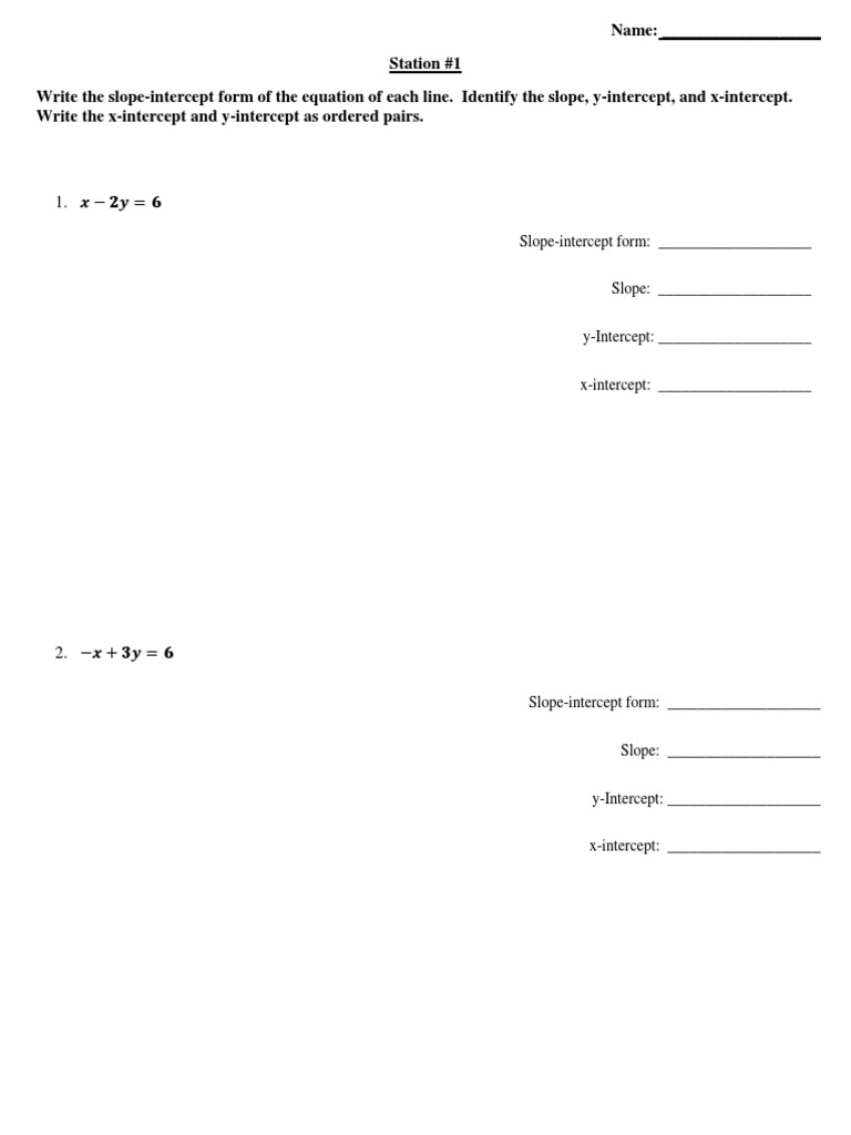 Slope-Intercept Form Practice Worksheet | PDF | Equations ...