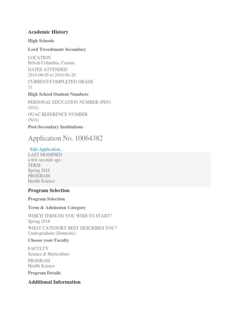 Application No. 10064382: Academic History | PDF