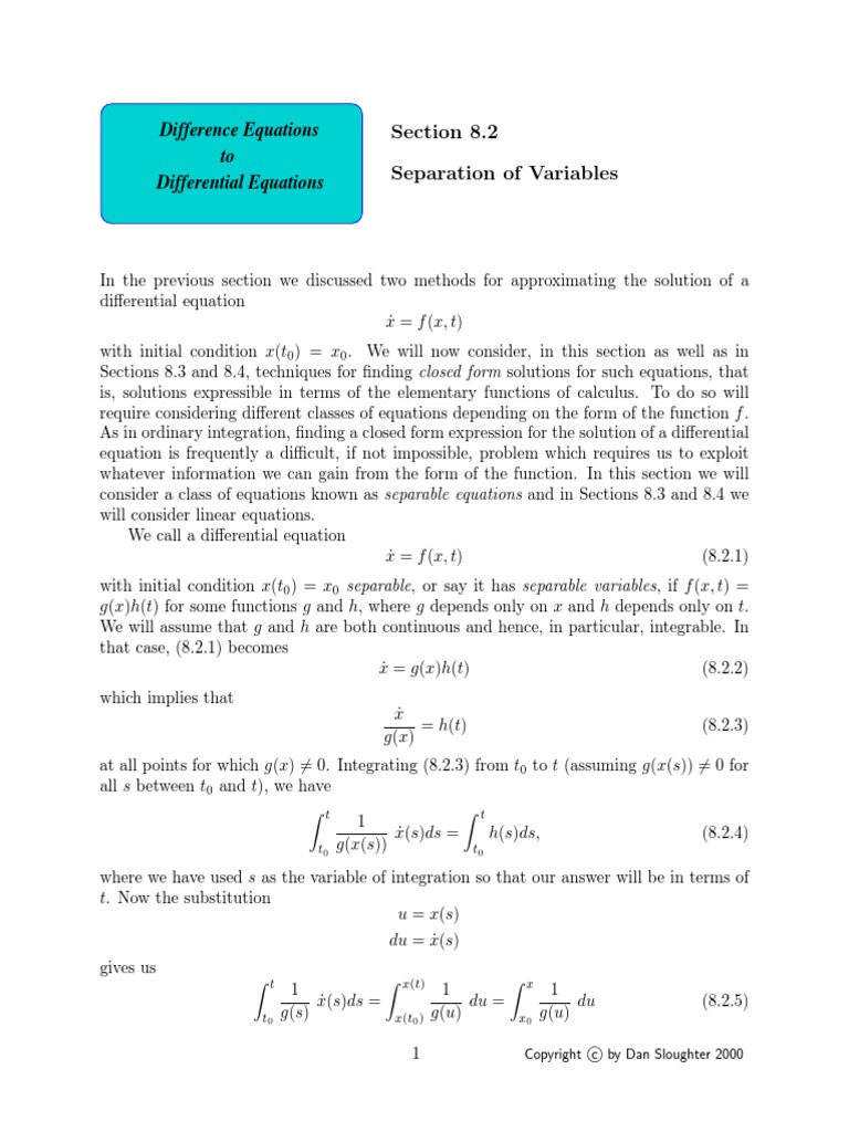 Difference Equations To: Section 8.2 Separation of Variables | PDF ...