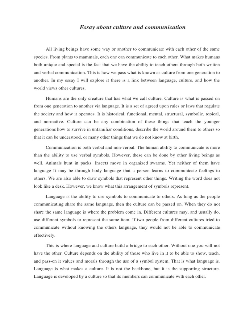 Essay About Culture and Communication | PDF | Communication ...