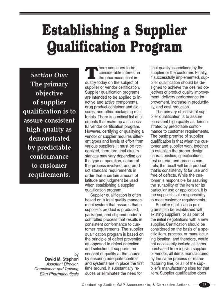 Establishing A Supplier Qualification Program - 0 | PDF | Verification ...