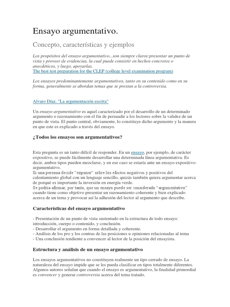 Ensayo Argumentativo | PDF | Ensayos | Argumento
