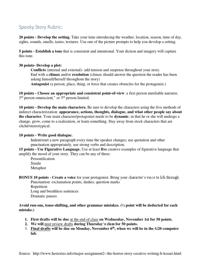 Spooky Story Rubric | PDF