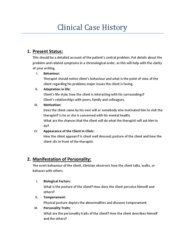 Clinical Case History | PDF | Medical Diagnosis | Psychotherapy