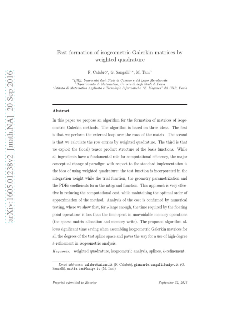 Fast Formation of Isogeometric Galerkin Matrices by Weighted Quadrature ...