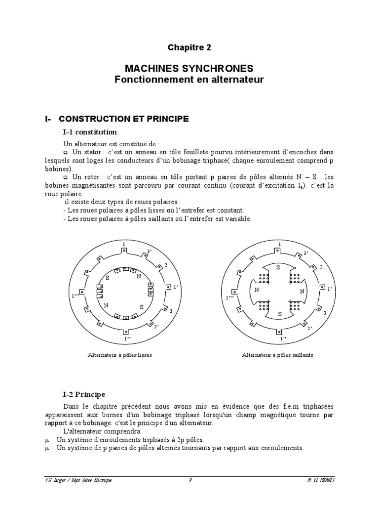 II - Les Machines Synchrones (Fonctionnement en Alternateur) | PDF | Générateur électrique ...