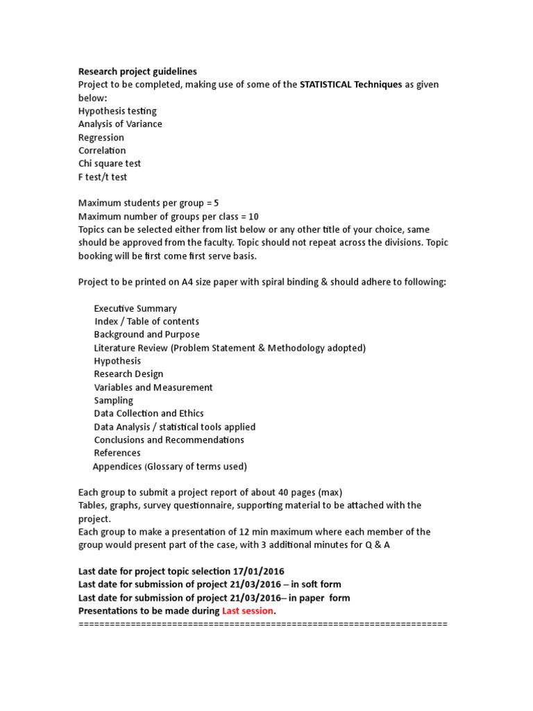 Research Project Guidelines - Topics | PDF | Employment | Statistical ...