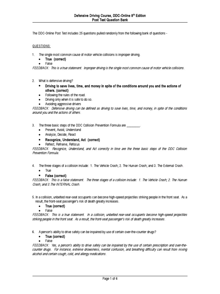 Defensive Driving Test Question Bank | PDF | Traffic Collision | Driving