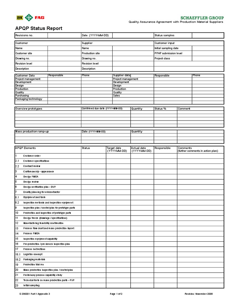 S 296001-1 A3 APQP Status Report en | PDF | Quality Assurance | Prototype