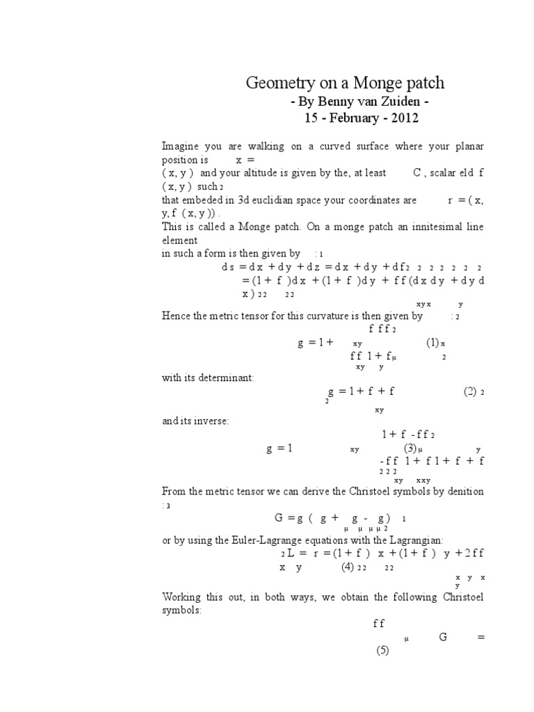 Geometry On A Monge Patch: - by Benny Van Zuiden - 15 - February - 2012 ...