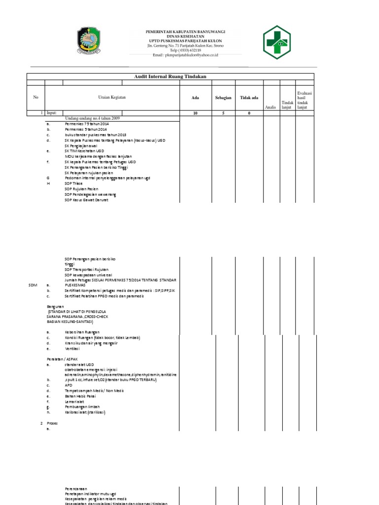 Instrumen Audit Internal UGD | PDF