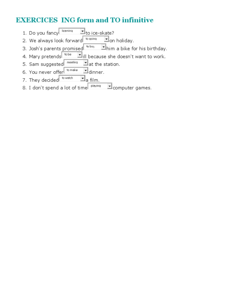 EXERCICES ING Form and To Infinitive | PDF
