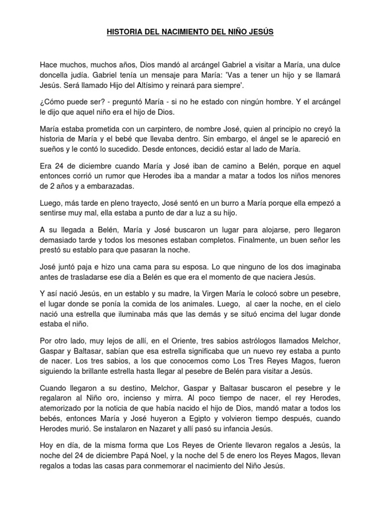 Historia Del Nacimiento Del Niño Jesús | PDF | Reyes Magos | María ...