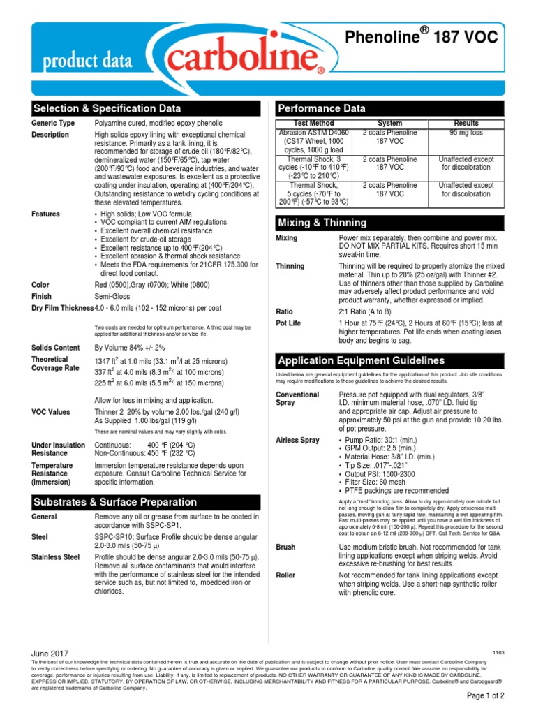 Phenoline 187 VOC PDS | PDF | Volatile Organic Compound | Shelf Life