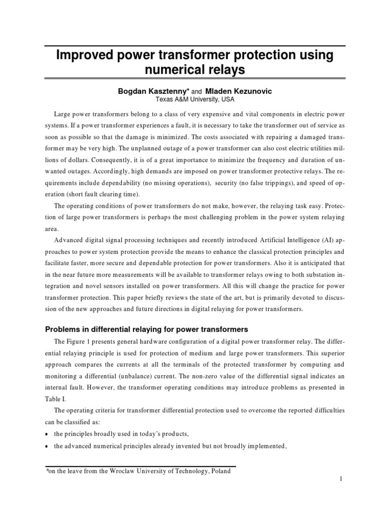 Improved Power Transformer Protection Using Numerical Relays | PDF ...