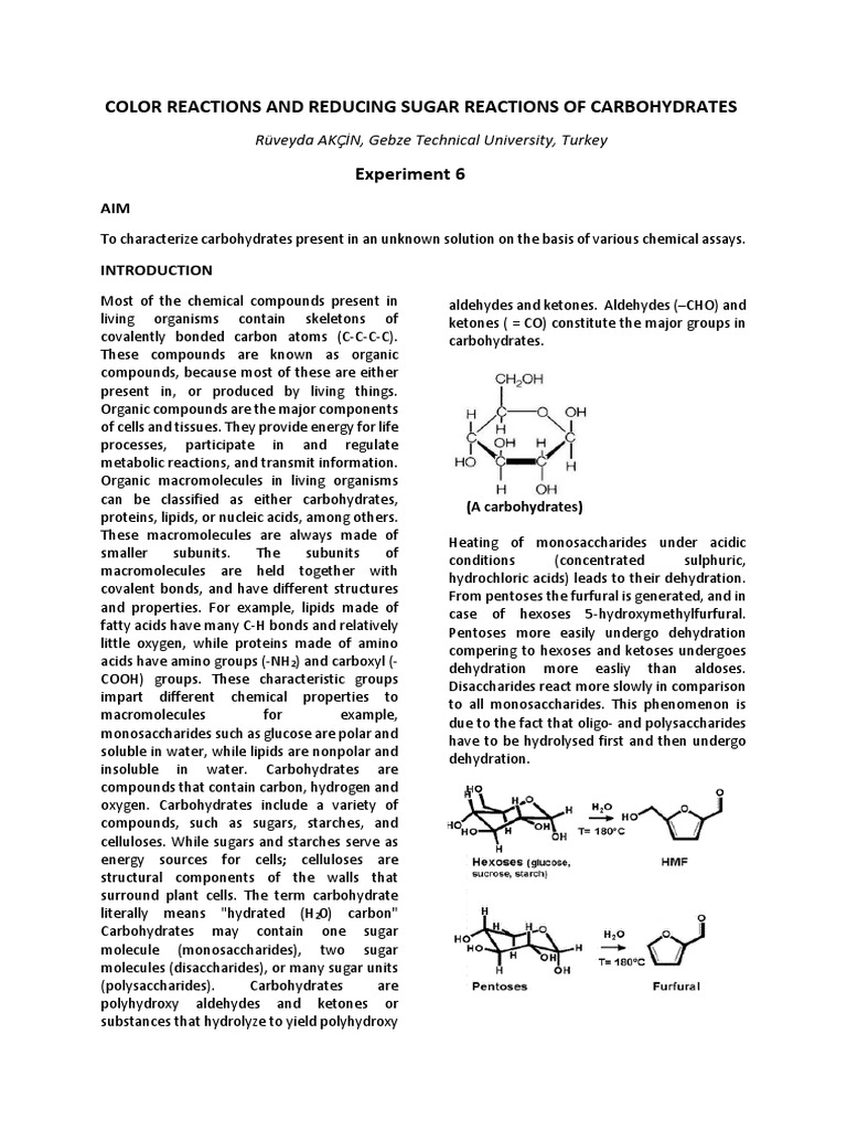 Color Reactions and Reducing Sugar Reactions of Carbohydrates | PDF ...