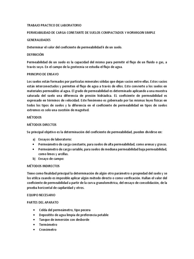 Trabajo Practico de Permeabilidad de Carga Constante de Suelos ...