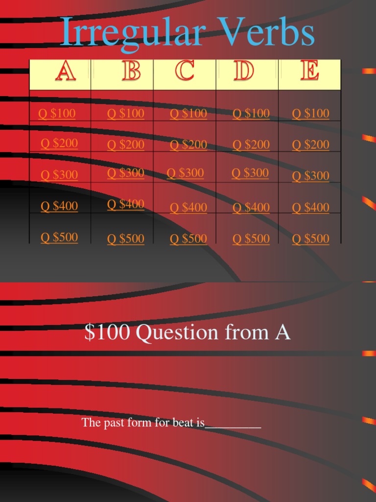 Irregular Verbs Jeopardy Activities Promoting Classroom Dynamics Group ...