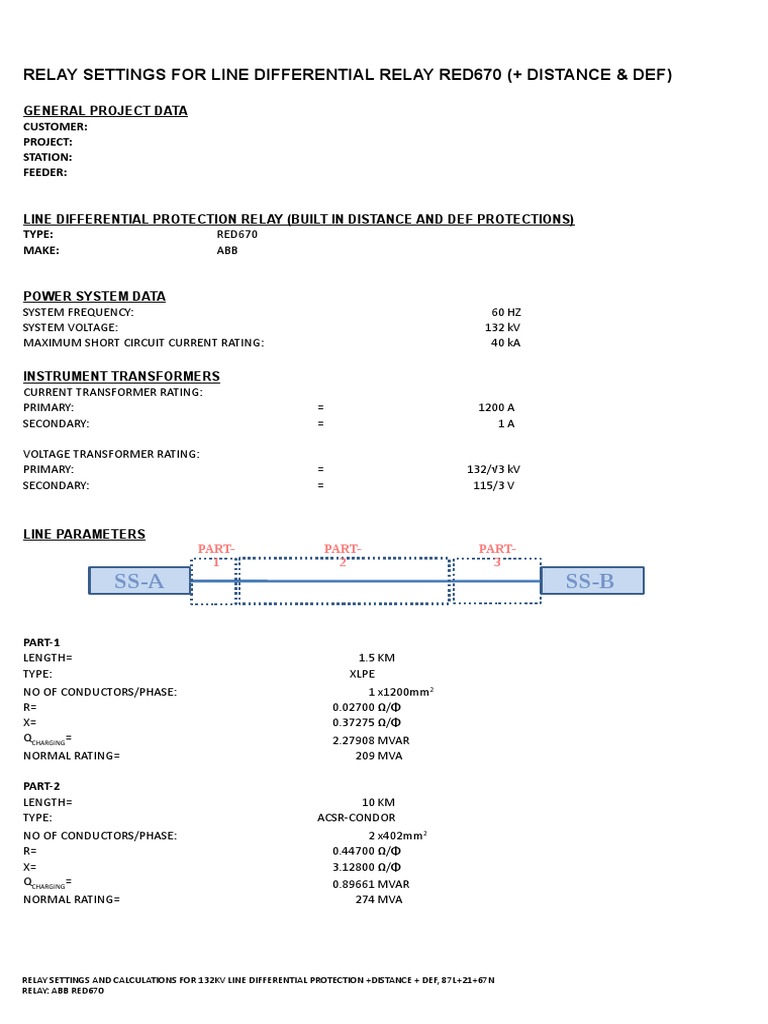 Ss-A SS-B: Relay Settings For Line Differential Relay Red670 ...