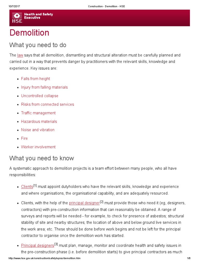 Demolition Health and Safety Guidelines | PDF | Demolition ...